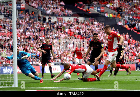 Charlton Athletic's Ben Purrington scores his side's first goal of the ...