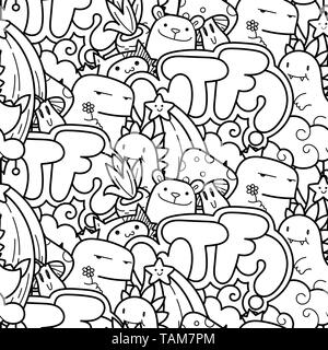 WTF. Seamless vector pattern with cute cartoon monsters and beasts ...