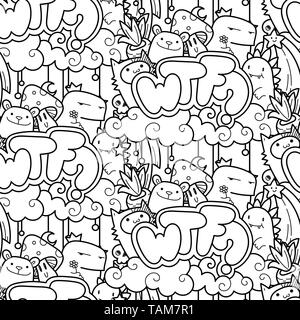 WTF. Seamless vector pattern with cute cartoon monsters and beasts ...