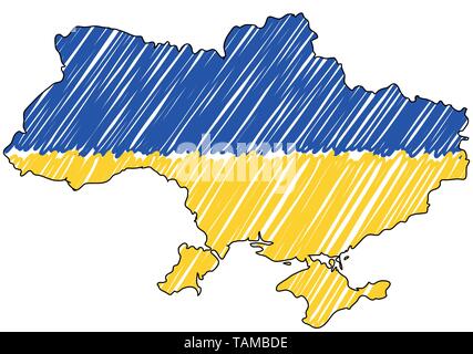 Ukraine sketch scribble map drawn on checkered school notebook paper background. Hand drawn ...