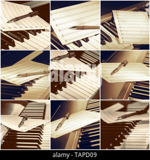 Piano keyboard close up. collage Stock Photo - Alamy