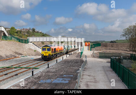Freightliner class 66 locomotive at the extended Buxton up reception ...