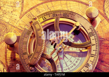 Old compass over ancient map Stock Photo - Alamy