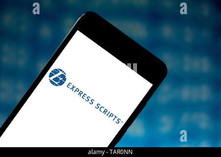 In this photo illustration the Express Scripts logo is displayed on a ...