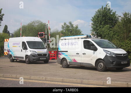 A BT OPENREACH VAUXHALL VIVARO VAN PARKED AT THE ROADSIDE WITH A Stock ...