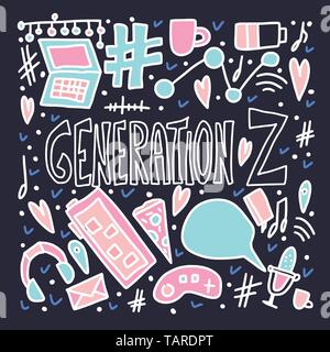 Generation z poster. Dark card with social media and other technology ...