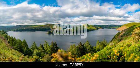 Wide panoramic view of rural Welsh landscape in Snowdonia National Park ...