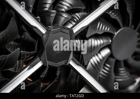 Modern graphics card with fan cooler on white background. Computer ...