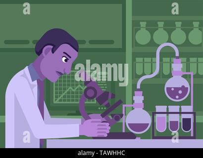 African american black scientist man poses vector illustration set ...