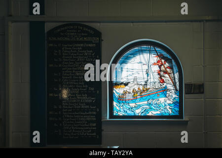 A stained glass window in Cromer Lifeboat Shed Stock Photo - Alamy