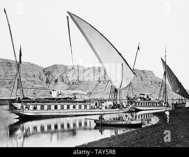 Egypt - a Dahabeeyah on the River Nile - Victorian period Stock Photo ...