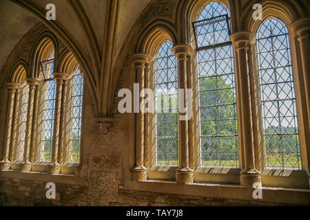 Old medieval arched windows in Romanesque style Stock Photo - Alamy