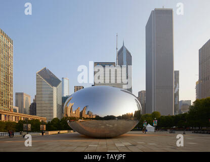 The Cloud Gate sculpture also known as "the bean" in Millennium park ...