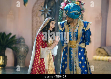 ALADDIN, from left; Nasim Pedrad as Dalia, Naomi Scott as Jasmine ...
