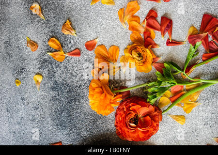 Summer floral card concept with bright flowers of ranunculus plant ...