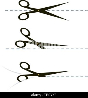 Scissor cutting vector set. Scissor with line illustration. Paper cut ...