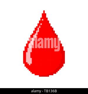 Red blood splatter in pixel art style. Pixelated blood stain with drips ...