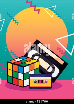 memphis 80s music cassette cube rubiks retro style vector illustration Stock Vector Image & Art ...