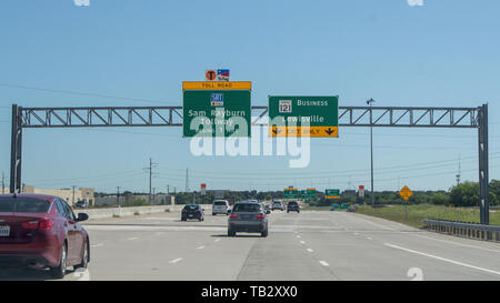 Dallas, Texas, USA, 05202019 - Highway and highway signs. Chambers St ...