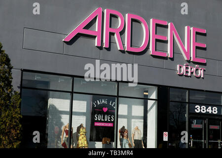 A logo sign outside of a Ardene retail store location in Greenfield ...