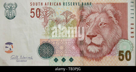 50 South African rands bank note. South African rands is the national ...