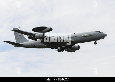 AWACS Boeing E-3F French Air Force Armee de L'air flying overhead from ...