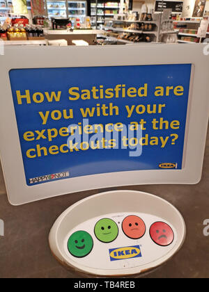 Customer satisfaction buttons at Ikea in Coventry, UK, on May 29, 2019 ...