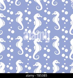 Vector seamless pattern with sea horses, underwater plants and bubbles ...