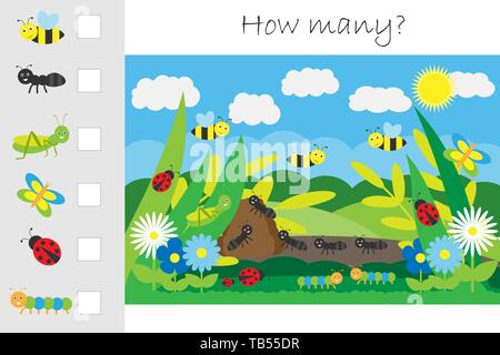 How many counting game with insects for kids, educational maths task ...