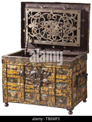 A German painted iron casket, circa 1740, The rectangular casket of ...
