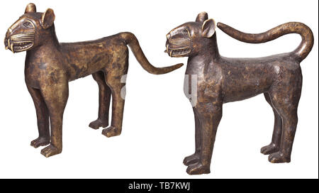 A pair of Nigerian bronze leopards, Benin, 1st half of the 20th century ...