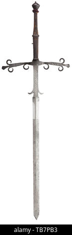 A German two-hand sword, circa 1580. Straight blade with long ricasso ...
