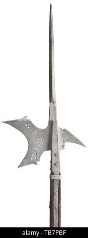 A German halberd, circa 1580, Short spike, concave axe blade pierced ...