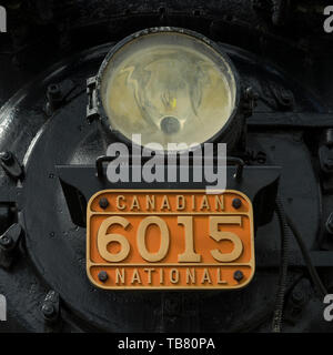 Canadian National 6015 Steam Engine on display in the center of Jasper ...