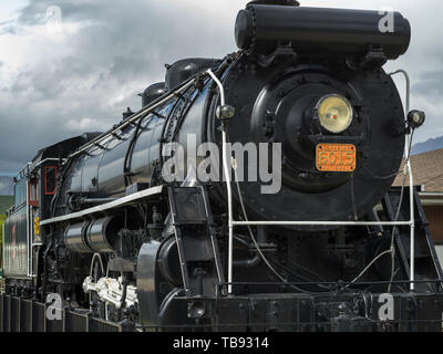 Canadian National 6015 Steam Engine on display in the center of Jasper ...
