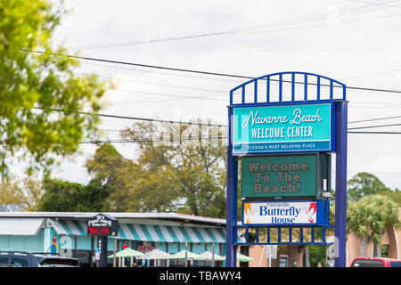 Welcome sign to Pensacola Beach, Gulf Coast, Florida, USA Stock Photo ...
