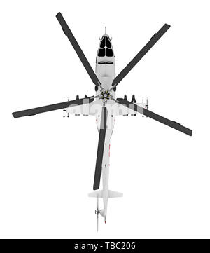 military helicopter top view isolated on white. 3d rendering Stock ...