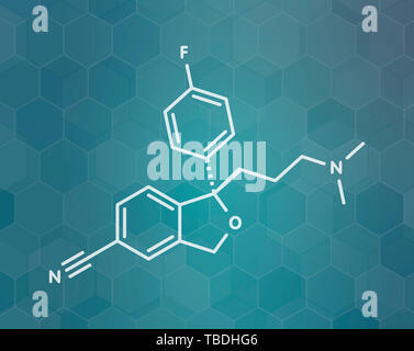 Escitalopram antidepressant drug (SSRI class), chemical structure Stock ...
