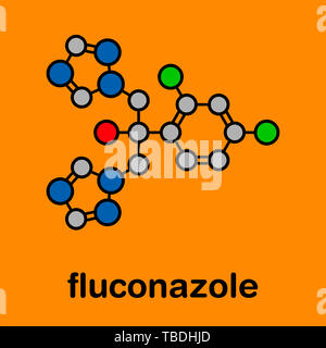 Fluconazole antifungal drug (triazole class) molecule. Stylized ...