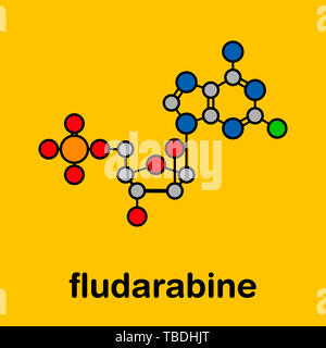 Fludarabine blood cancer drug molecule. Blue skeletal formula on white ...