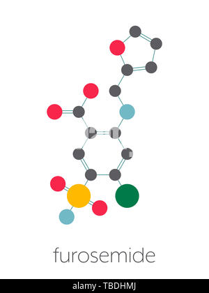 Furosemide. Molecular model of the drug furosemide (C12.H11.Cl.N2.O5.S ...