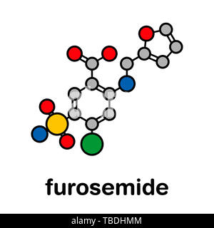 Furosemide. Molecular model of the drug furosemide (C12.H11.Cl.N2.O5.S ...