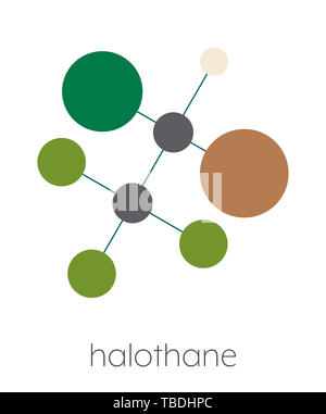 Halothane general anesthetic drug molecule. Blue skeletal formula on ...