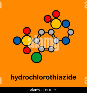 Hydrochlorothiazide diuretic drug molecule. Stylized skeletal formula ...