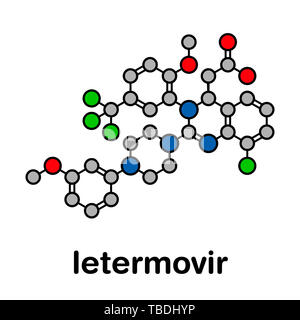 letermovir cytomegalovirus (CMV) drug molecule. Stylized skeletal ...