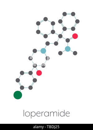Loperamide diarrhoea drug molecule. Stylized skeletal formula (chemical ...