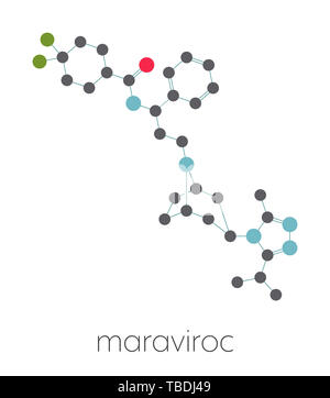 Maraviroc HIV drug molecule (entry inhibitor class). Blue skeletal ...