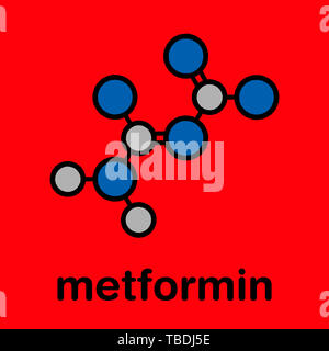 Metformin diabetes drug (biguanide class) molecule. Stylized skeletal ...