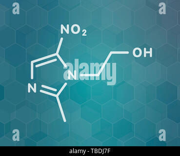 Metronidazole antibiotic drug (nitroimidazole class) molecule. Stylized ...