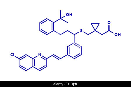Montelukast asthma and airway allergy drug molecule. Stylized skeletal ...